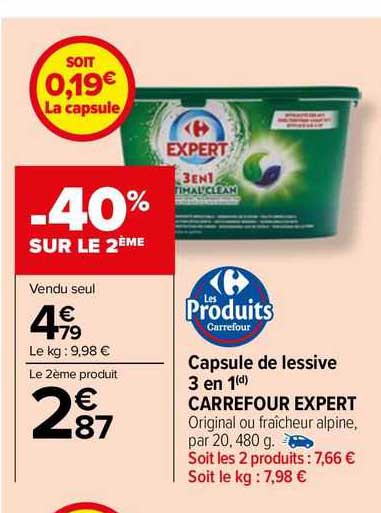 Promo Capsule De Lessive 3 En 1 Carrefour Expert chez Carrefour Market ...