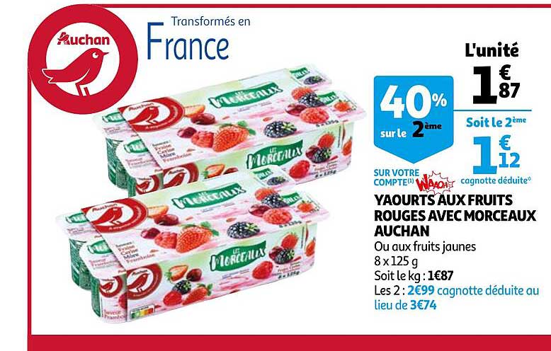 Promo Yaourts Aux Fruits Rouges Avec Morceaux Auchan chez Auchan ...