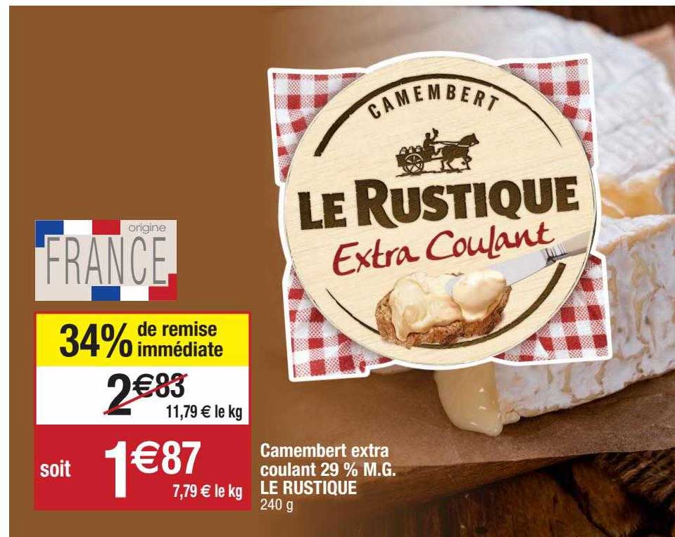 Promo Camembert Extra Coulant 29% M.g. Le Rustique chez Migros France ...