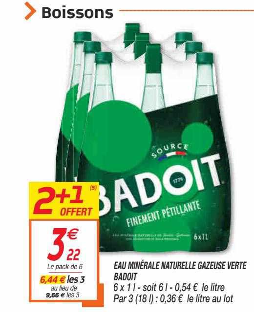 Promo Eau Minérale Naturelle Gazeuse Verte Badoit chez Netto ...
