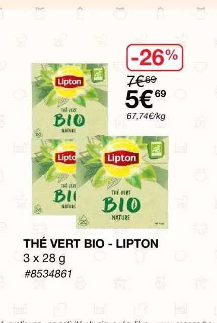 Offre Thé Vert Bio - Lipton chez Costco