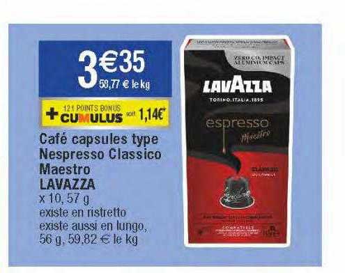 Promo Café Capsules Type Nespresso Classico Maestro Lavazza chez Migros ...
