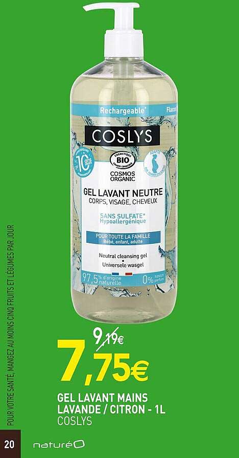 Offre Gel Lavant Mains Lavande - Citron - 1 L Coslys chez NatureO