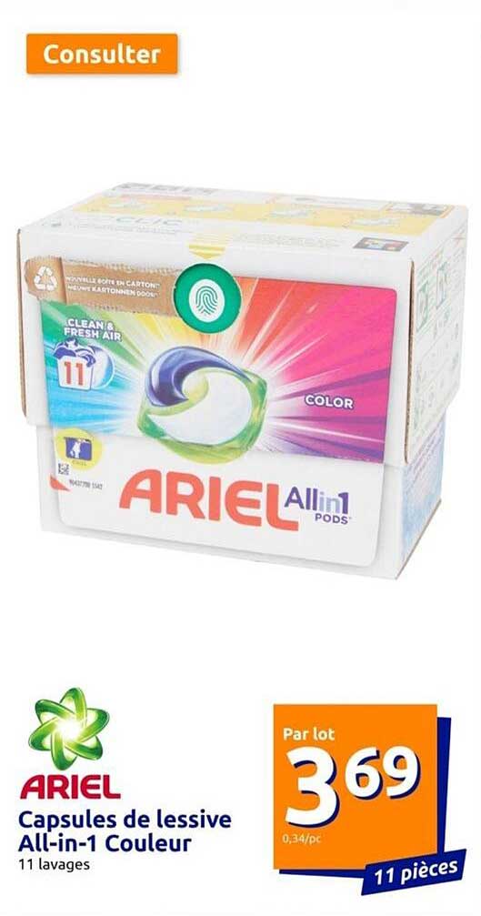 Promo Capsules De Lessive All-in-1 Couleur Ariel chez Action ...