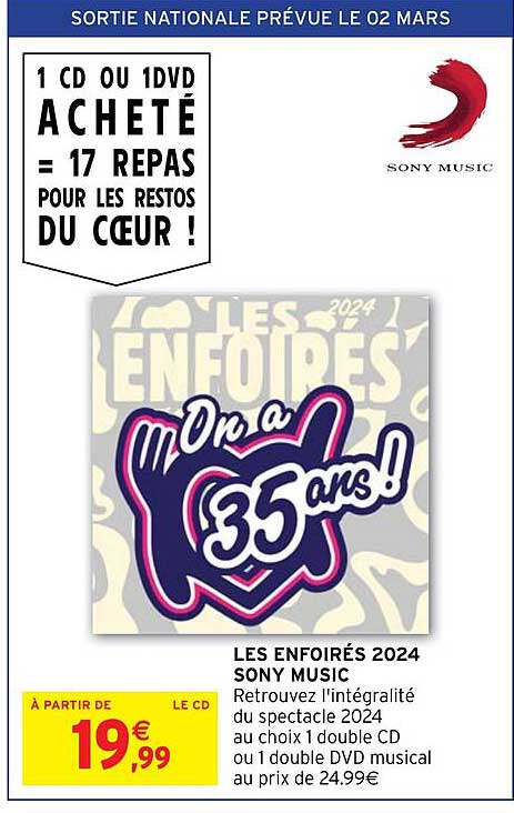Promo Les Enfoirés 2024 Sony Music chez Intermarché Hyper - iCatalogue.fr