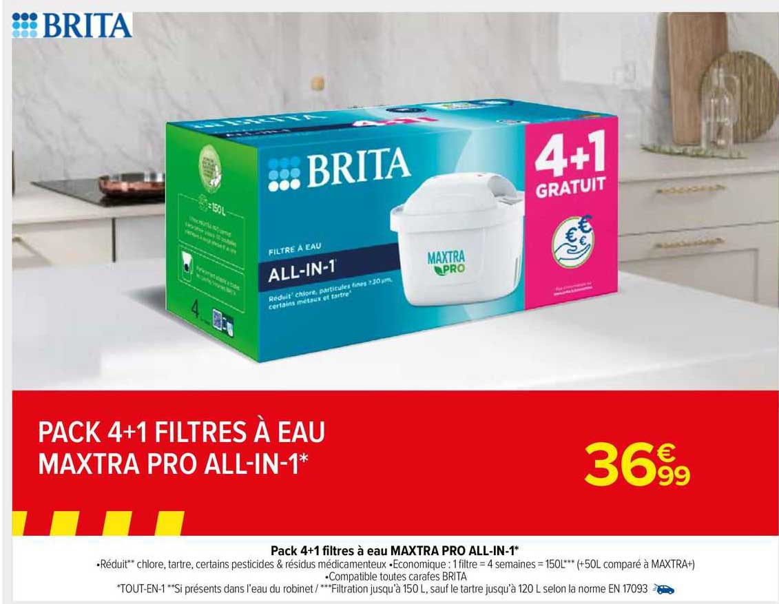 Promo Pack 4 + 1 Filtres à Eau Maxtra Pro All-in-1 Brita chez Carrefour ...