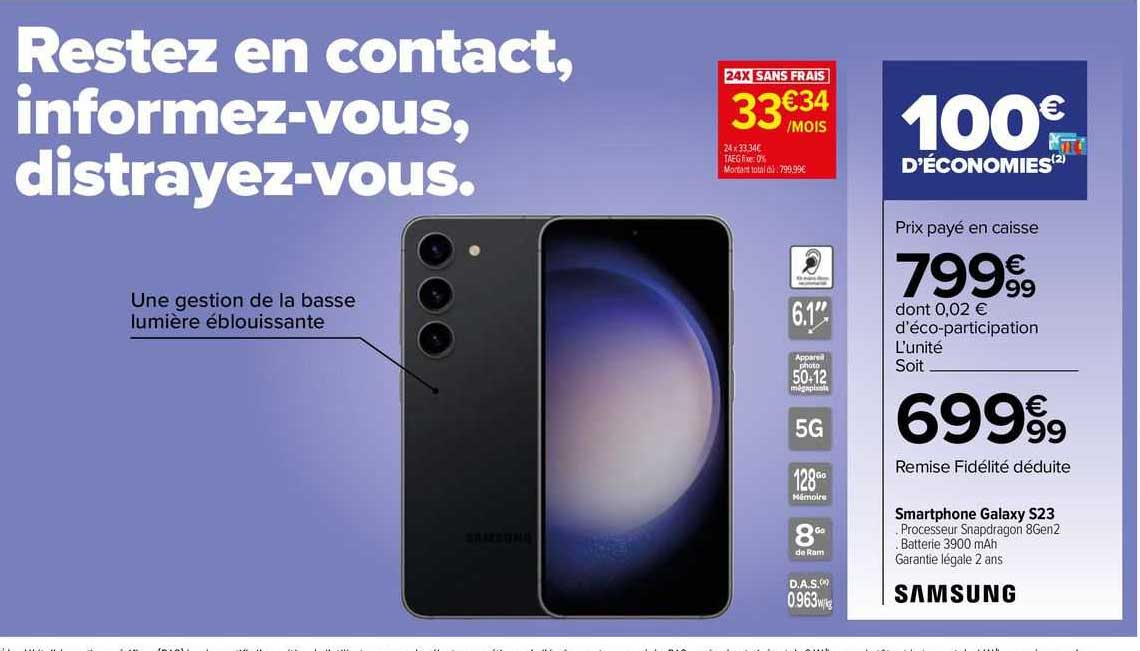 Promo Smartphone Galaxy S23 Samsung chez Carrefour - iCatalogue.fr
