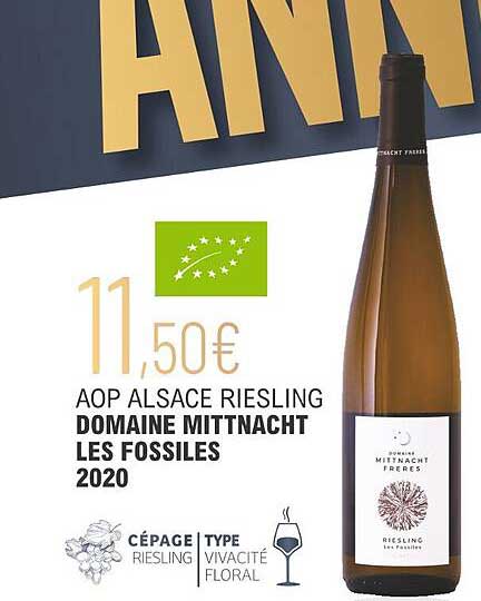 Promo Aop Alsace Riesling Domaine Mittnacht Les Fossiles 2020 chez La Vignery - iCatalogue.fr