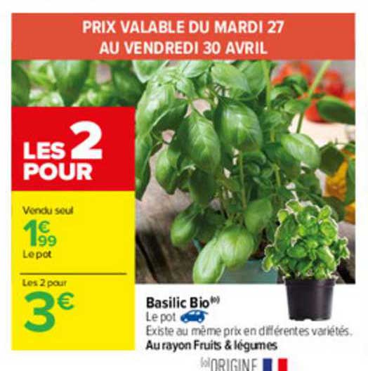 Promo Basilic Bio chez Carrefour - iCatalogue.fr