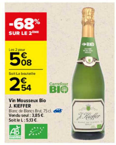 Promo Vin Mousseux Bio J. Kieffer chez Carrefour - iCatalogue.fr