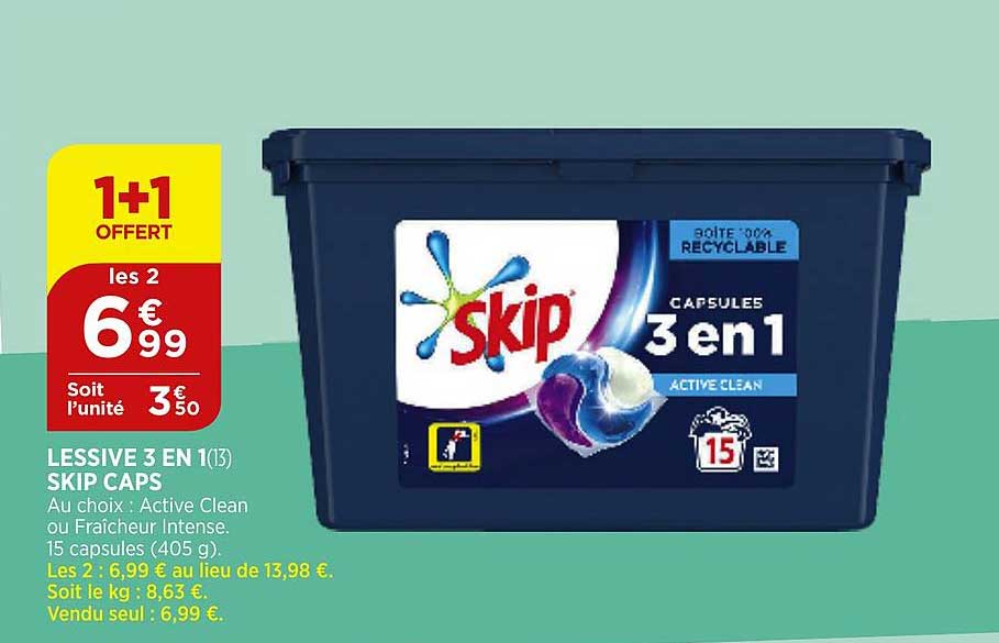 Promo Lessive 3 En 1 Skip Caps 1+1 Offert chez Atac - iCatalogue.fr