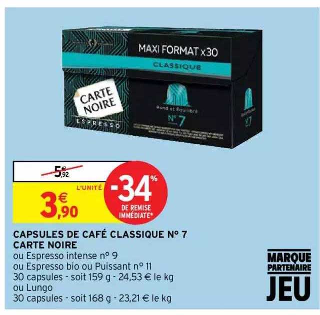 Promo Capsules De Café Classique N°7 Carte Noire chez Intermarché Hyper ...