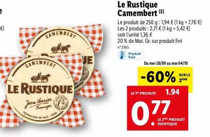 Promo Le Rustique Camembert chez Lidl - iCatalogue.fr