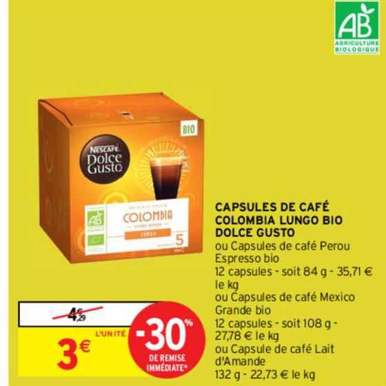 Promo Capsules De Café Colombia Lungo Bio Dolce Gusto -30% De Remise ...