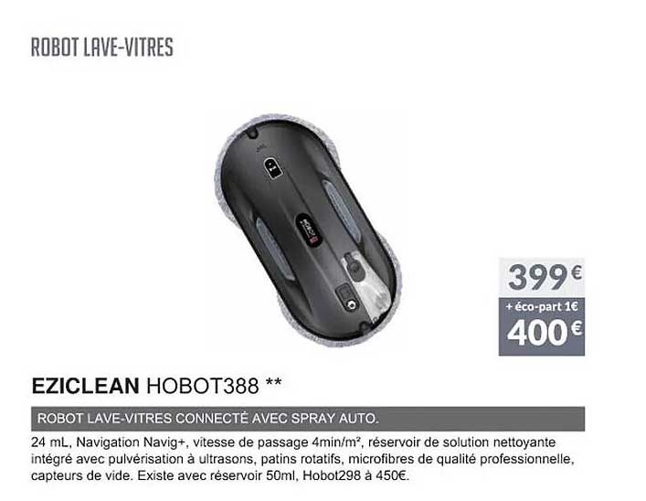 Promo Eziclean Hobot388 Robot Lave-vitres Connecté Avec Spray Auto chez ...