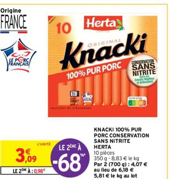 Promo Knacki 100% Pur Porc Conservation Sans Nitrite Herta Le 2ème à ...