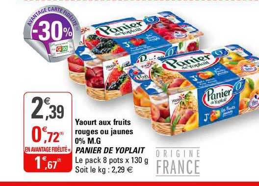 Promo Yaourt Aux Fruits Rouges Ou Jaunes 0% M.g Panier De Yoplait chez ...