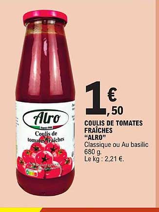 Promo Coulis De Tomates Fraîches "alro" chez E.Leclerc - iCatalogue.fr