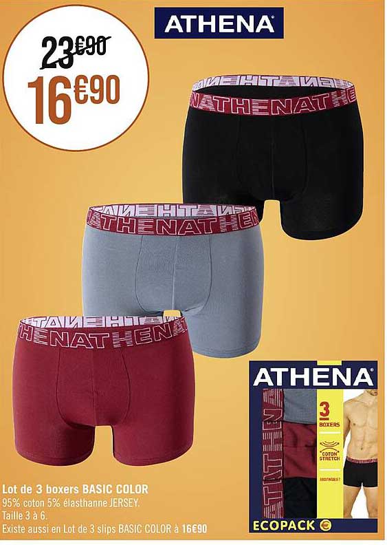 Promo Lot De 3 Boxers Basic Color Ahtena chez Géant Casino - iCatalogue.fr