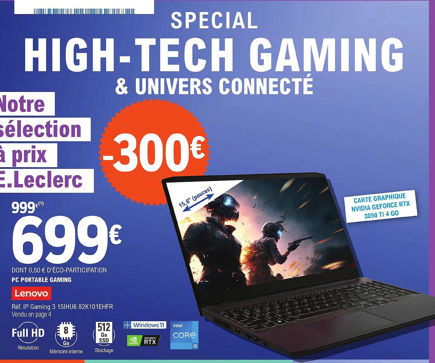 Promo Pc Portable Gaming Lenovo chez E.Leclerc - iCatalogue.fr