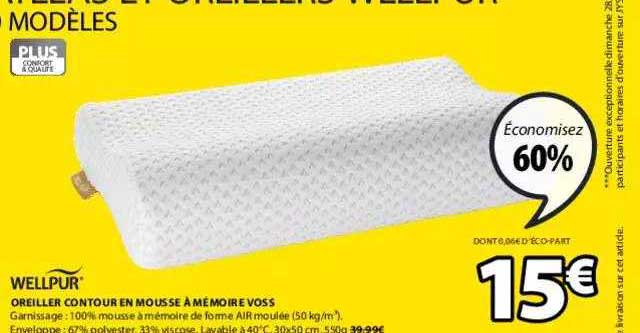 Promo Oreiller Contour En Mousse à Mémoire Voss Wellpur chez JYSK ...