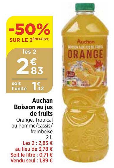 Promo Auchan Boisson Au Jus De Fruits chez Bi1 - iCatalogue.fr