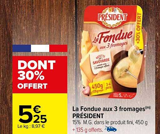 Promo La Fondue Aux 3 Fromages Président chez Auchan - iCatalogue.fr