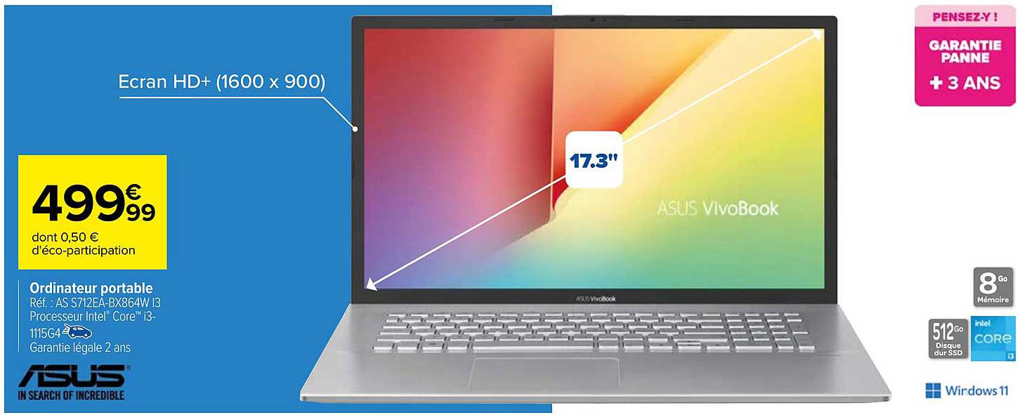 Promo Ordinateur Portable 17.3" Asus chez Carrefour - iCatalogue.fr