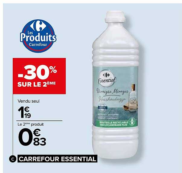 Promo Vinaigre Ménager Carrefour Essential chez Carrefour - iCatalogue.fr