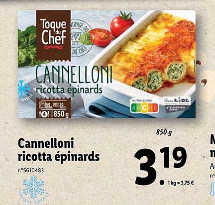Promo Cannelloni Ricotta épinards Toque Du Chef chez Lidl - iCatalogue.fr