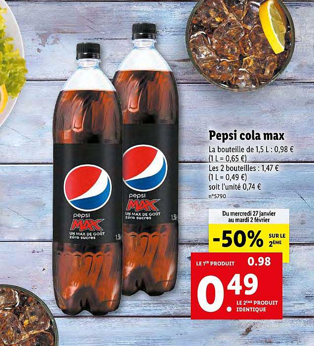 Promo Pepsi Cola Max -50% Sur Le 2ème chez Lidl - iCatalogue.fr