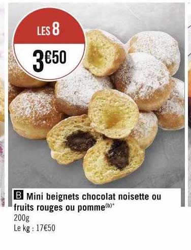 Promo Mini Beignets Chocolat Noisette Ou Fruits Rouges Ou Pomme chez ...