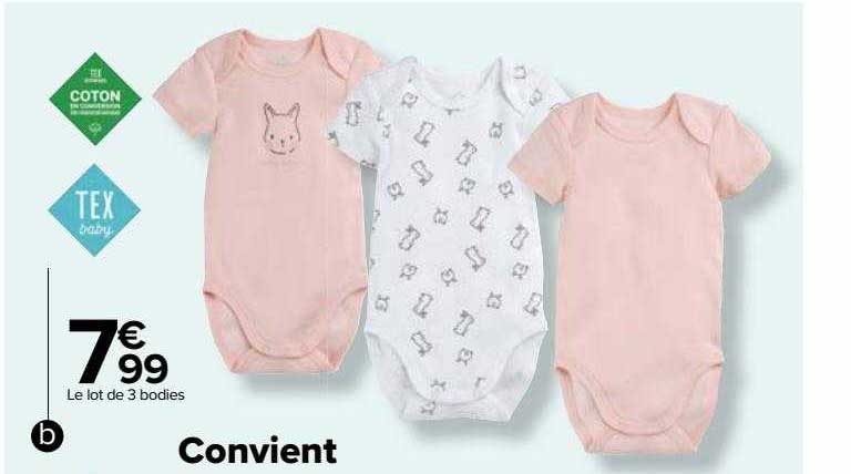 Promo Le Lot De 3 Bodies Tex Baby chez Carrefour - iCatalogue.fr