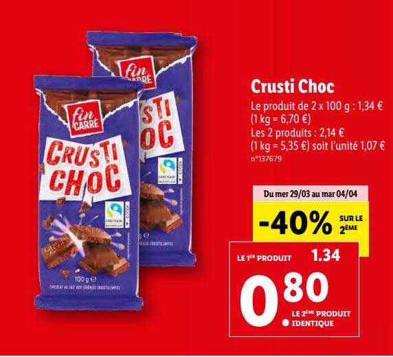 Promo Crusti Choc Fin Carré chez Lidl - iCatalogue.fr