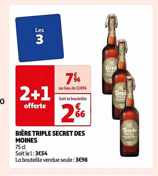 Promo Bière Triple Secret Des Moines 2+1offert chez Auchan - iCatalogue.fr