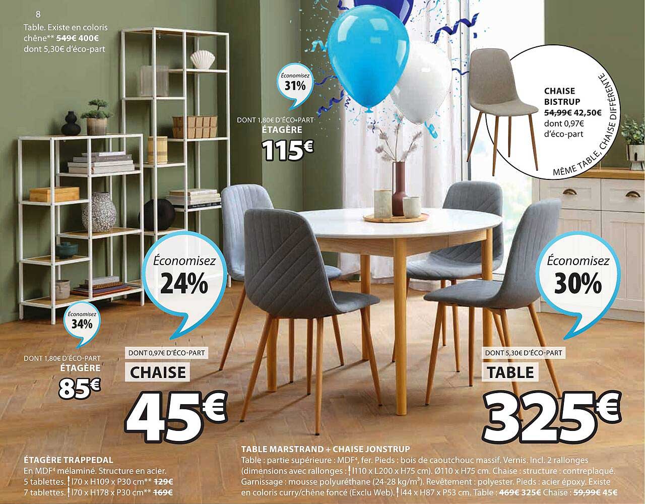 Promo étagère Trappedal, Table Marstrand + Chaise Jonstrup chez JYSK ...