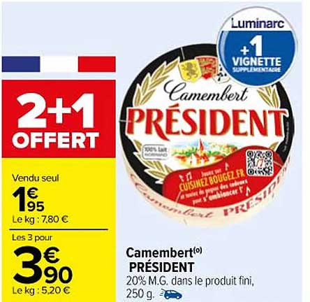 Promo Camembert Président chez Carrefour