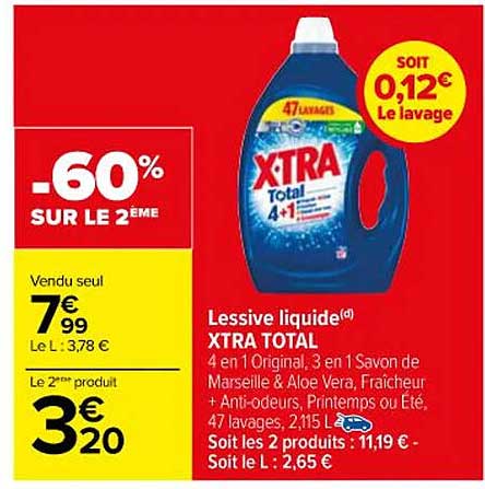 Promo Lessive Liquide Xtra Total chez Carrefour - iCatalogue.fr