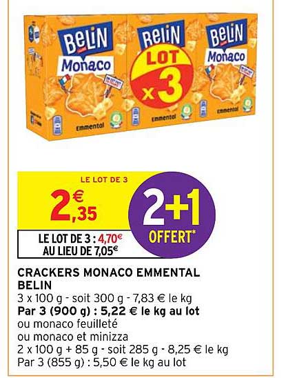 Offre Crackers Monaco Emmental Belin chez Intermarche Hyper