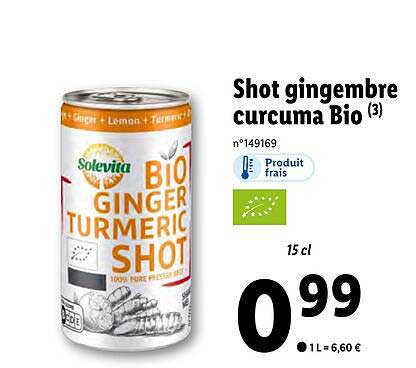 Promo Shot Gingembre Curcuma Bio Solevita chez Lidl - iCatalogue.fr