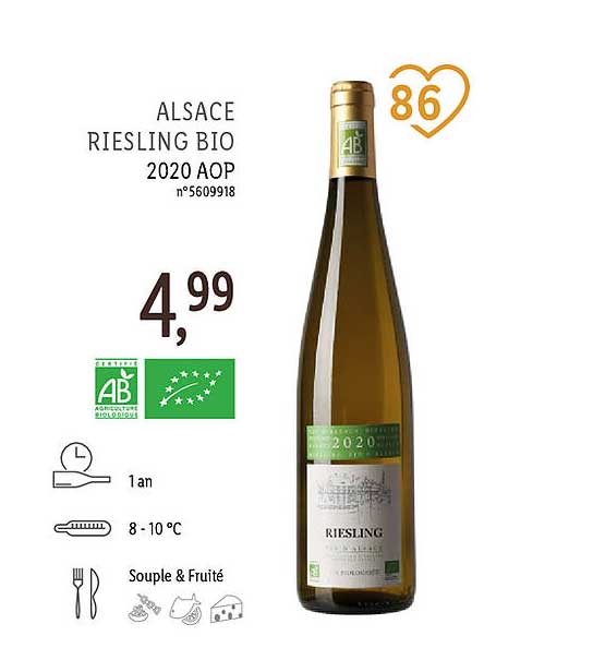 Promo Alsace Riesling Bio 2020 Aop chez Lidl - iCatalogue.fr