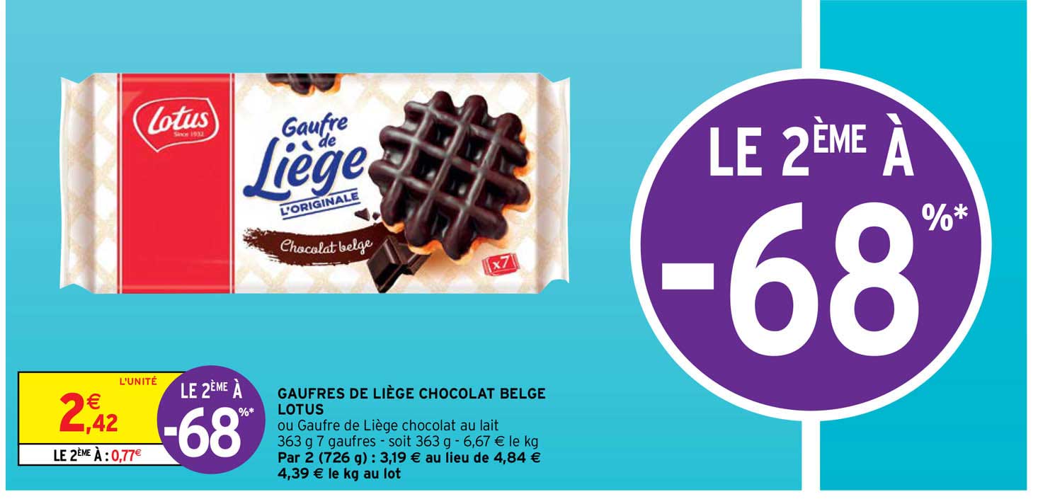 Promo Gaufres De Liège Chocolat Belge Lotus chez Intermarché ...