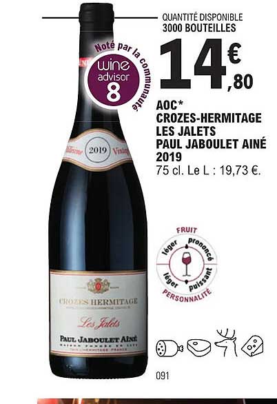 Promo Aoc Crozes-hermitage Les Jalets Paul Jaboulet Ainé 2019 chez E.Leclerc - iCatalogue.fr