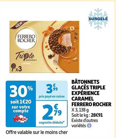 Promo Bâtonnets Glacés Triple Expérience Ferrero Rocher chez Auchan ...