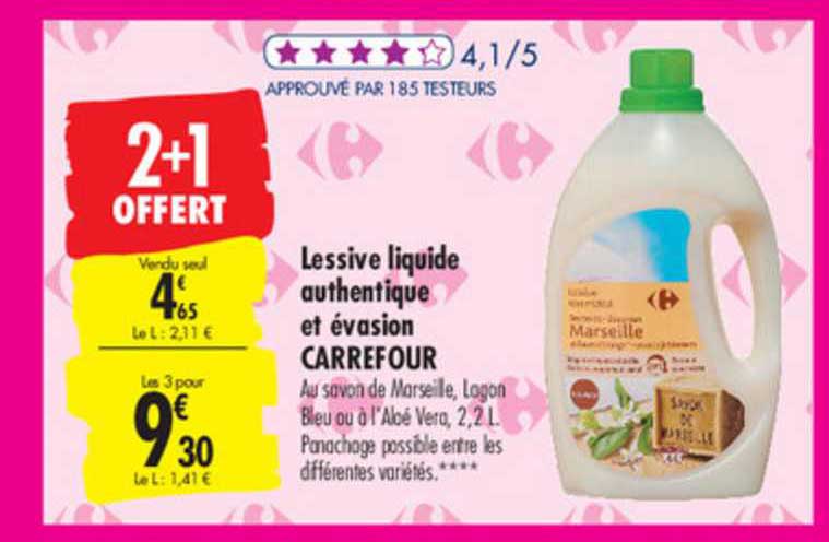 Promo Lessive Liquide Authentique Et évasion Carrefour 2+1 Offert chez ...