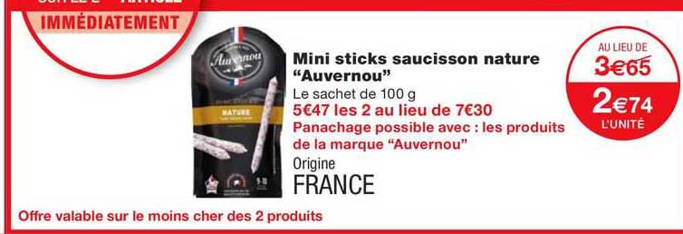 Promo Mini Sticks Saucisson Nature "auvernou" chez Monoprix - iCatalogue.fr
