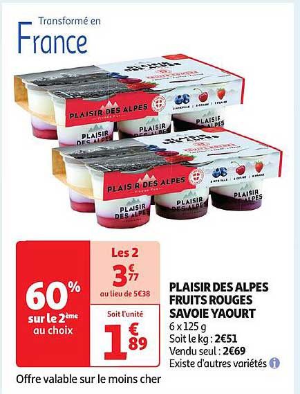 Promo Plaisir Des Alpes Fruits Rouges Savoie Yaourt chez Auchan ...