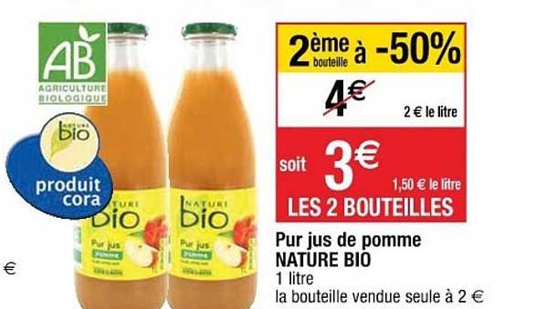 Promo Pur Jus De Pomme Nature Bio chez Cora - iCatalogue.fr