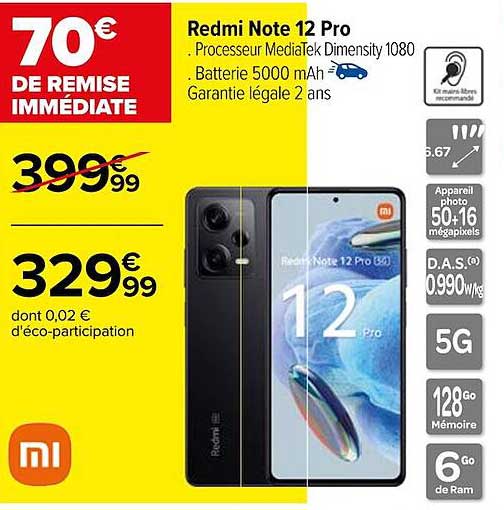 Promo Redmi Note 12 Pro Xiaomi chez Carrefour - iCatalogue.fr
