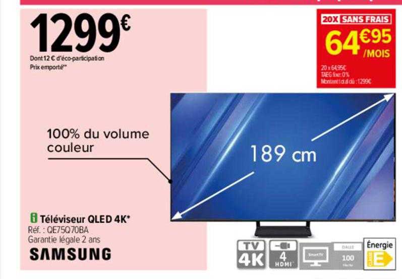 Promo T l viseur Qled 4k Samsung 189 Cm Chez Carrefour ICatalogue fr